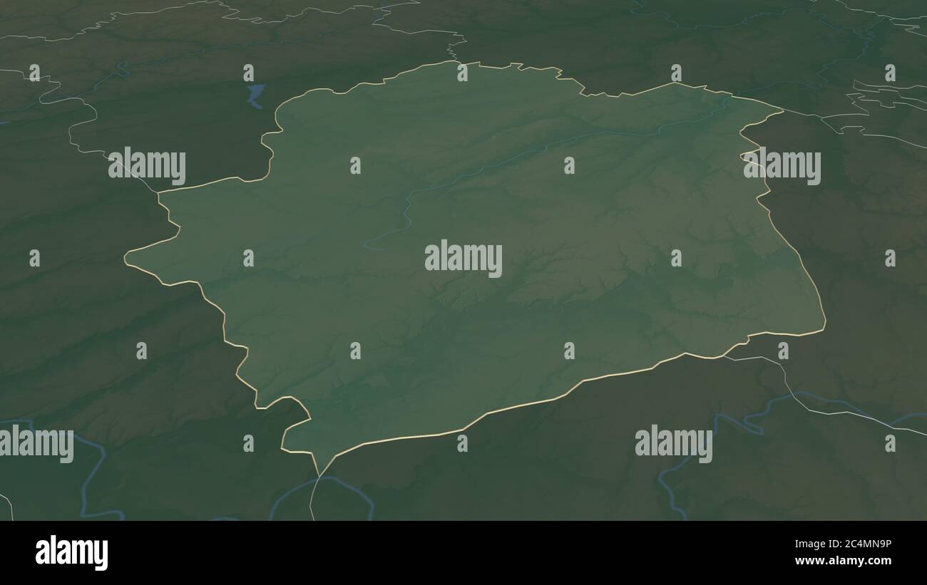 Zoom in on Tambov (region of Russia) outlined. Oblique perspective ...