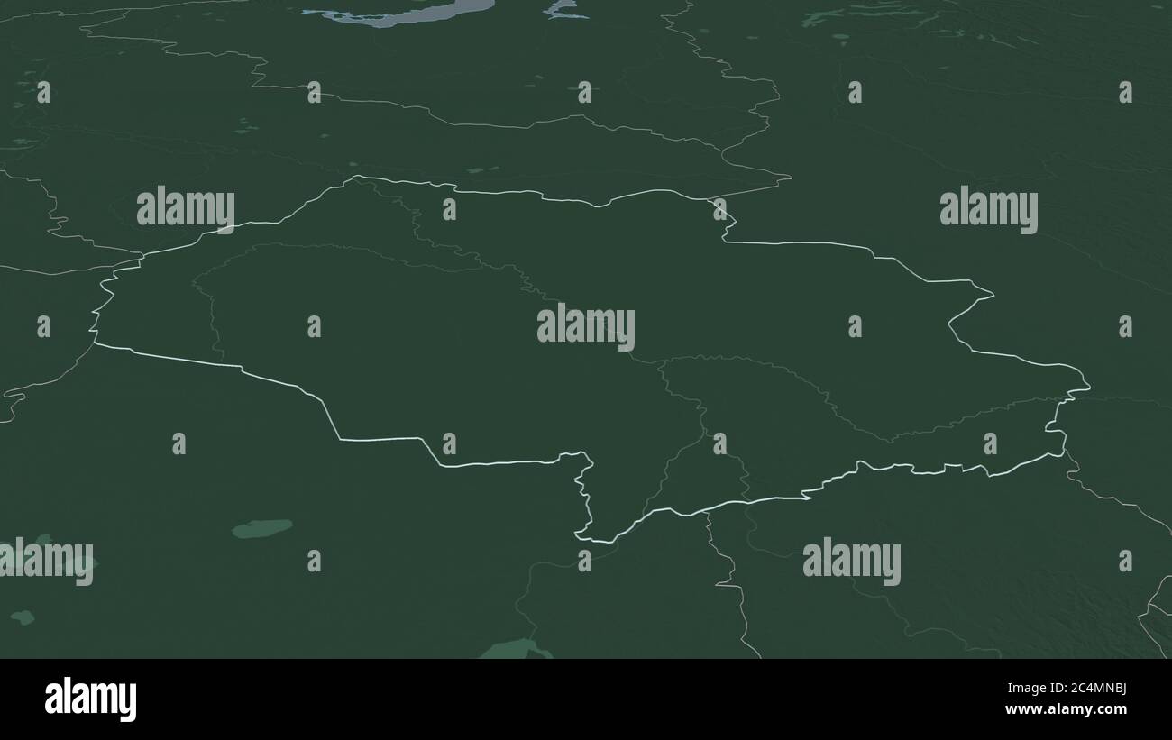Zoom in on Tomsk (region of Russia) outlined. Oblique perspective ...
