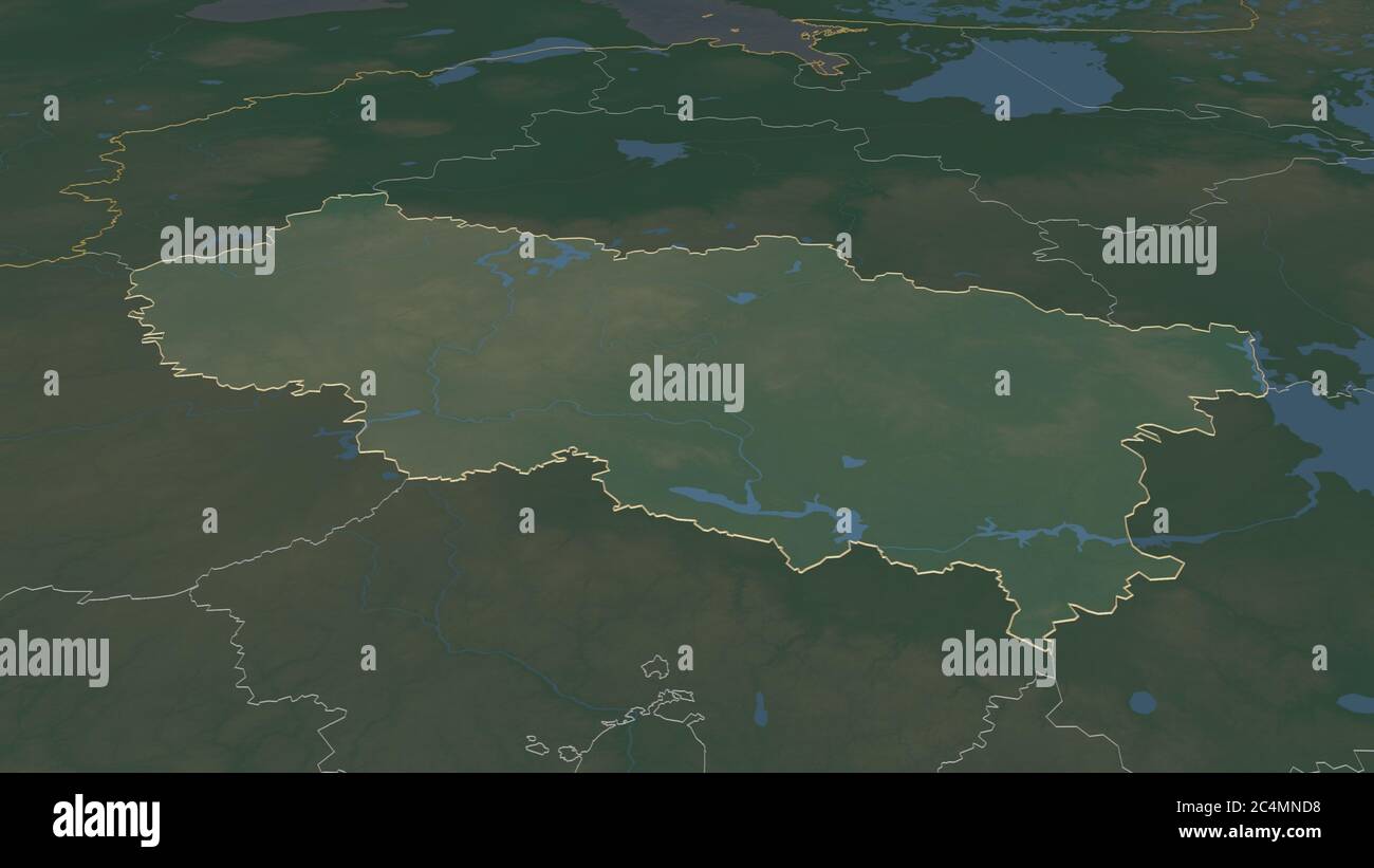 Zoom in on Tver' (region of Russia) outlined. Oblique perspective ...