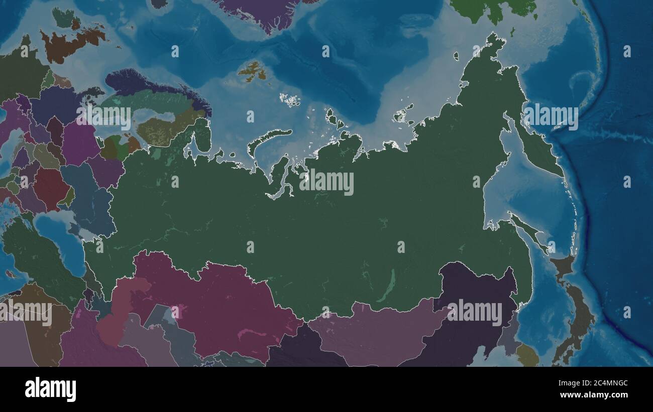 Outlined shape of the Russia area. Colored and bumped map of the ...