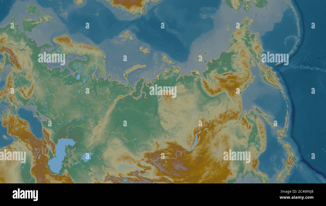 Outlined shape of the Russia area. Topographic relief map with surface ...