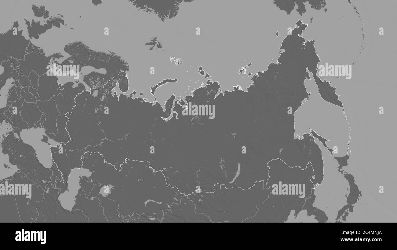 Outlined shape of the Russia area. Bilevel elevation map with surface ...