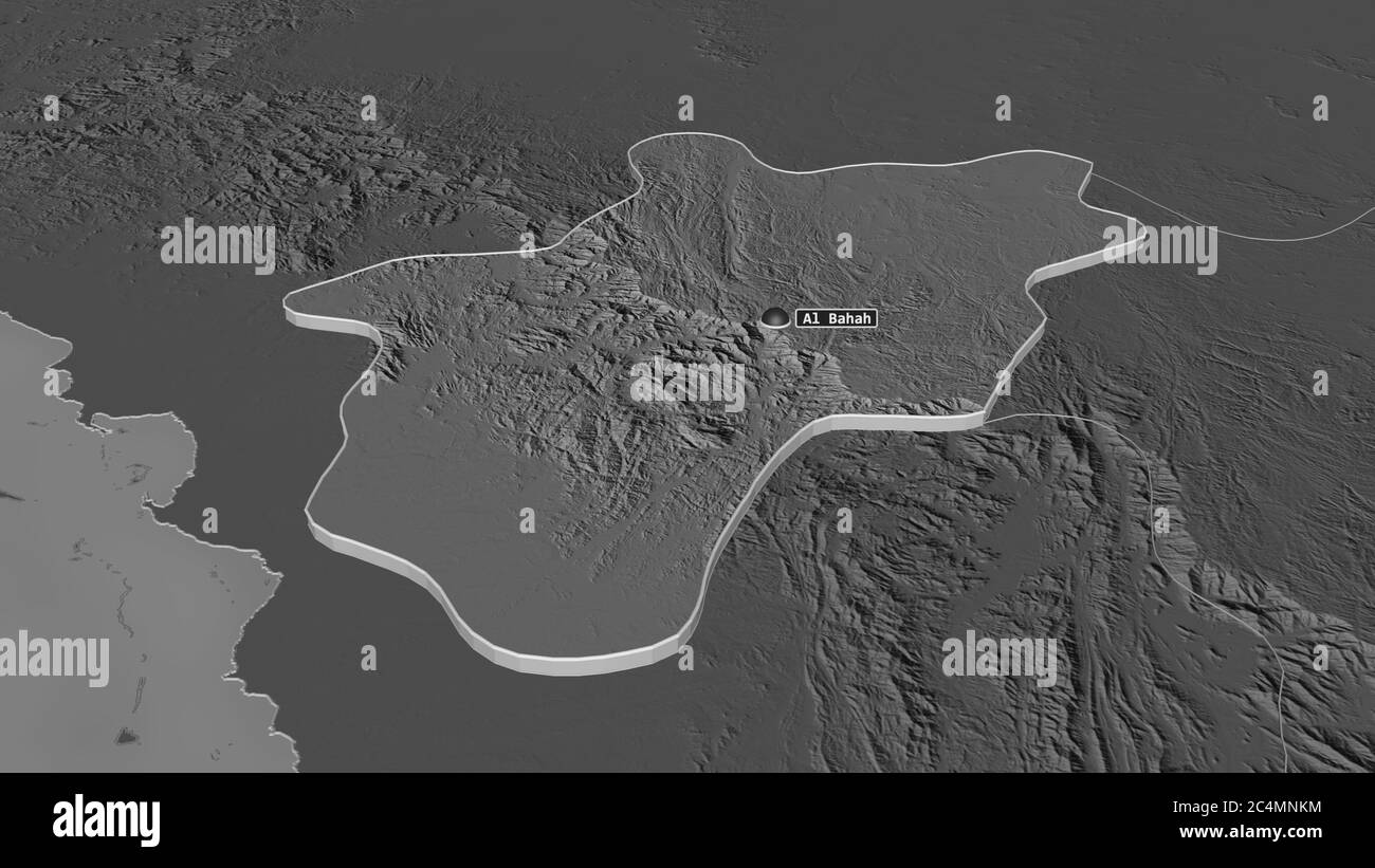 Zoom in on Al Bahah (region of Saudi Arabia) extruded. Oblique ...