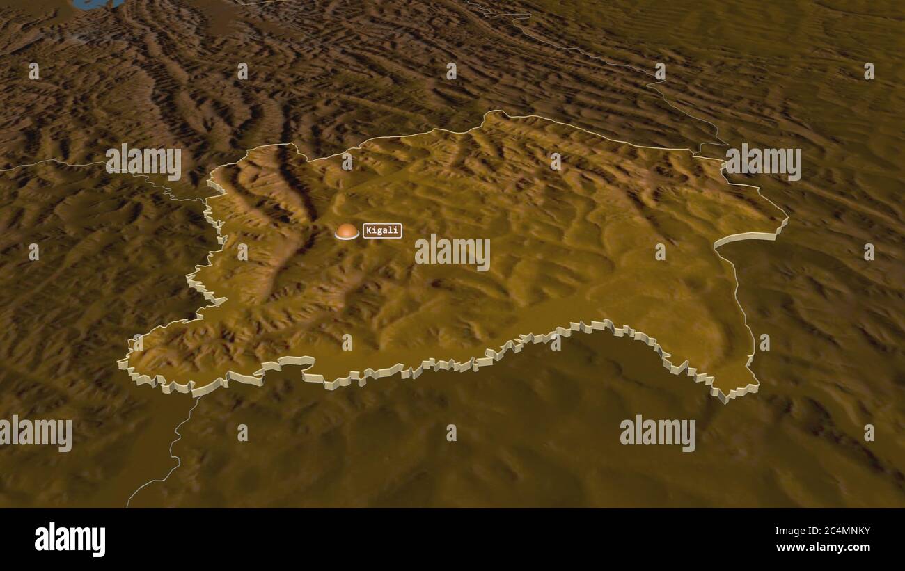 Zoom in on Umujyi wa Kigali (province of Rwanda) extruded. Oblique ...