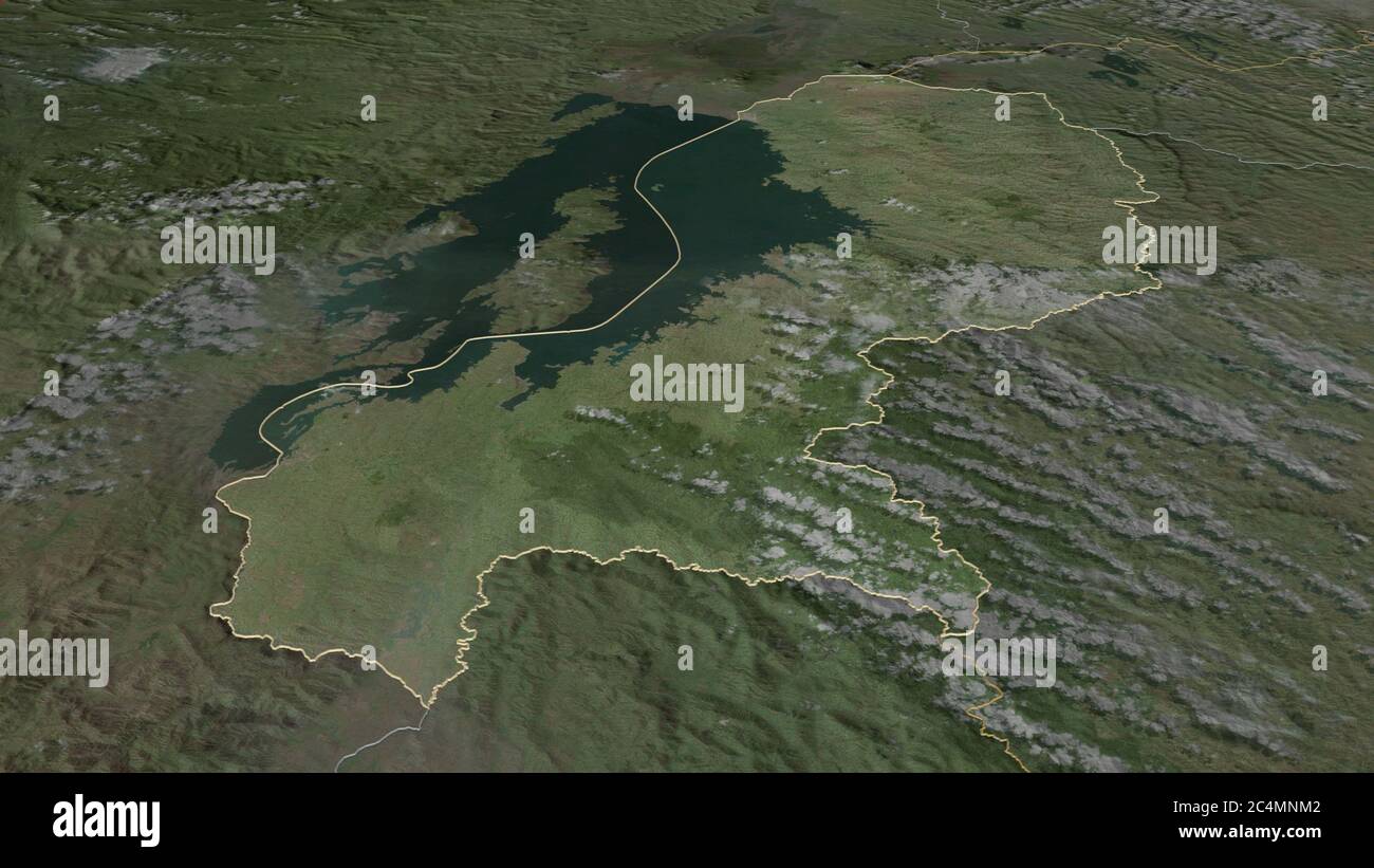Zoom in on Iburengerazuba (province of Rwanda) outlined. Oblique ...