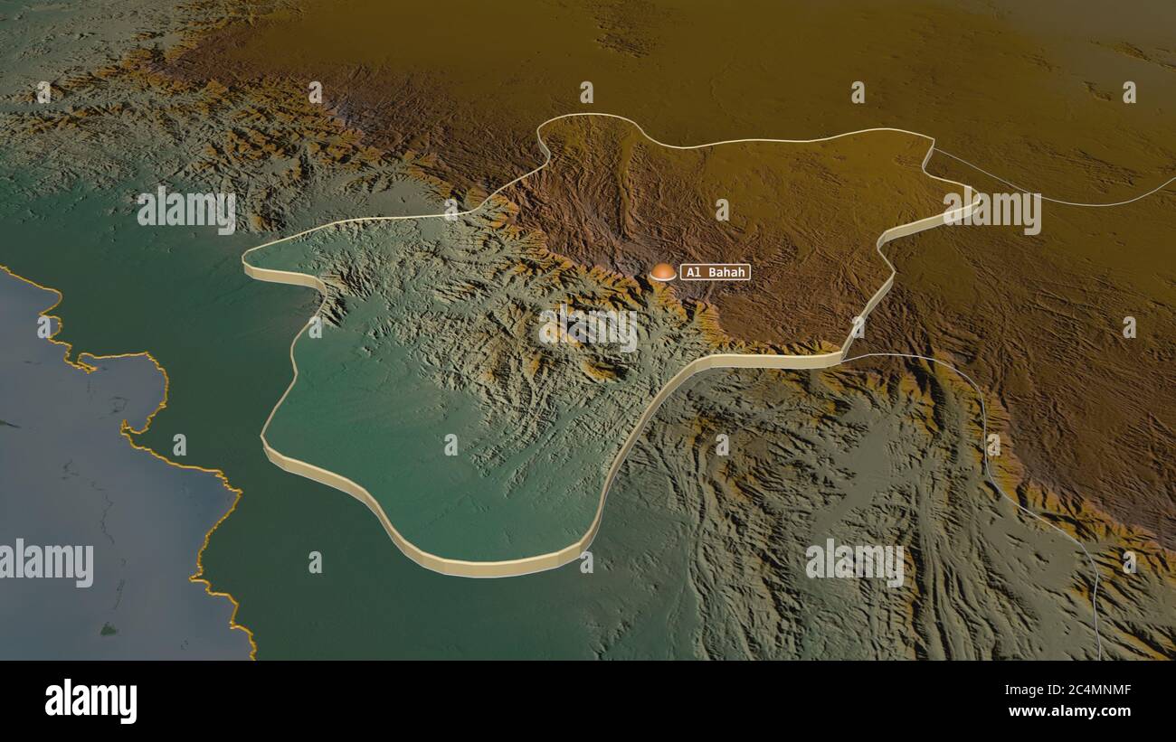Zoom in on Al Bahah (region of Saudi Arabia) extruded. Oblique ...