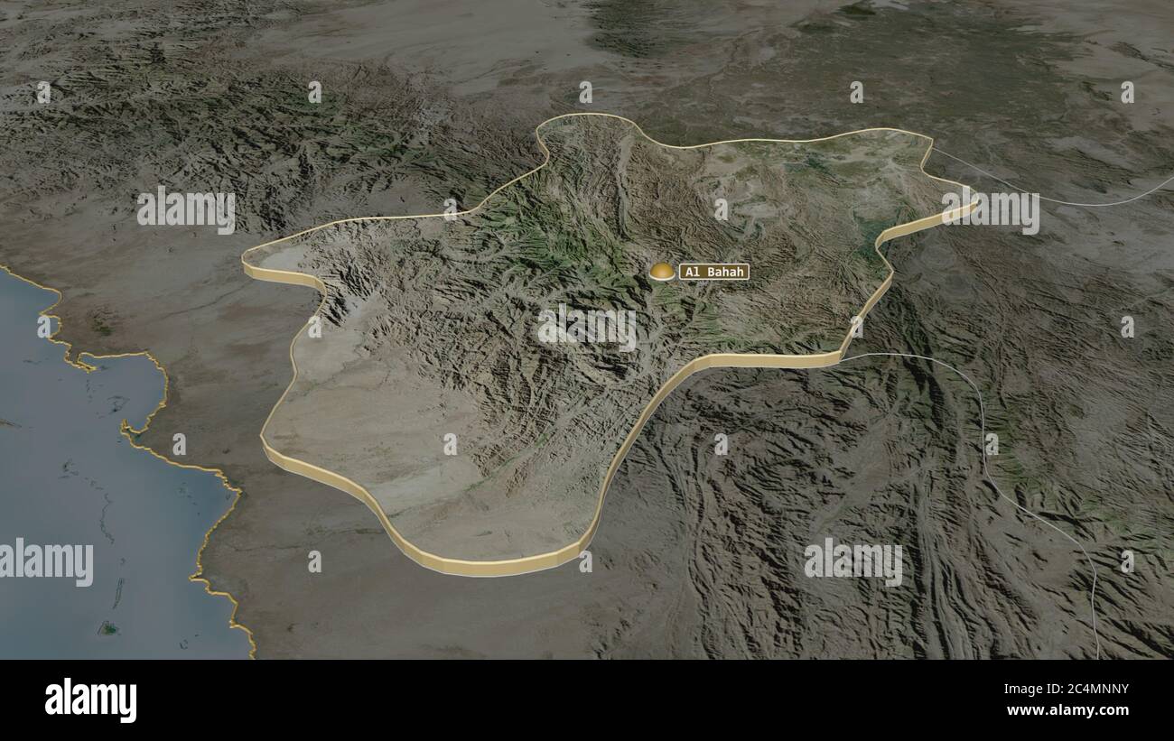 Zoom in on Al Bahah (region of Saudi Arabia) extruded. Oblique ...