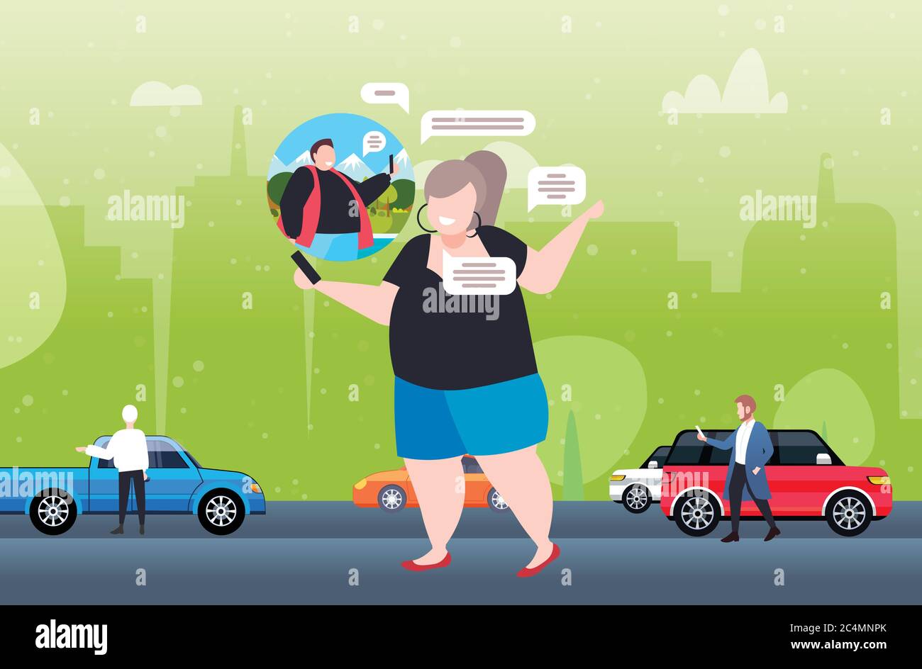 woman using smartphone chatting with man discussing daily news chat ...