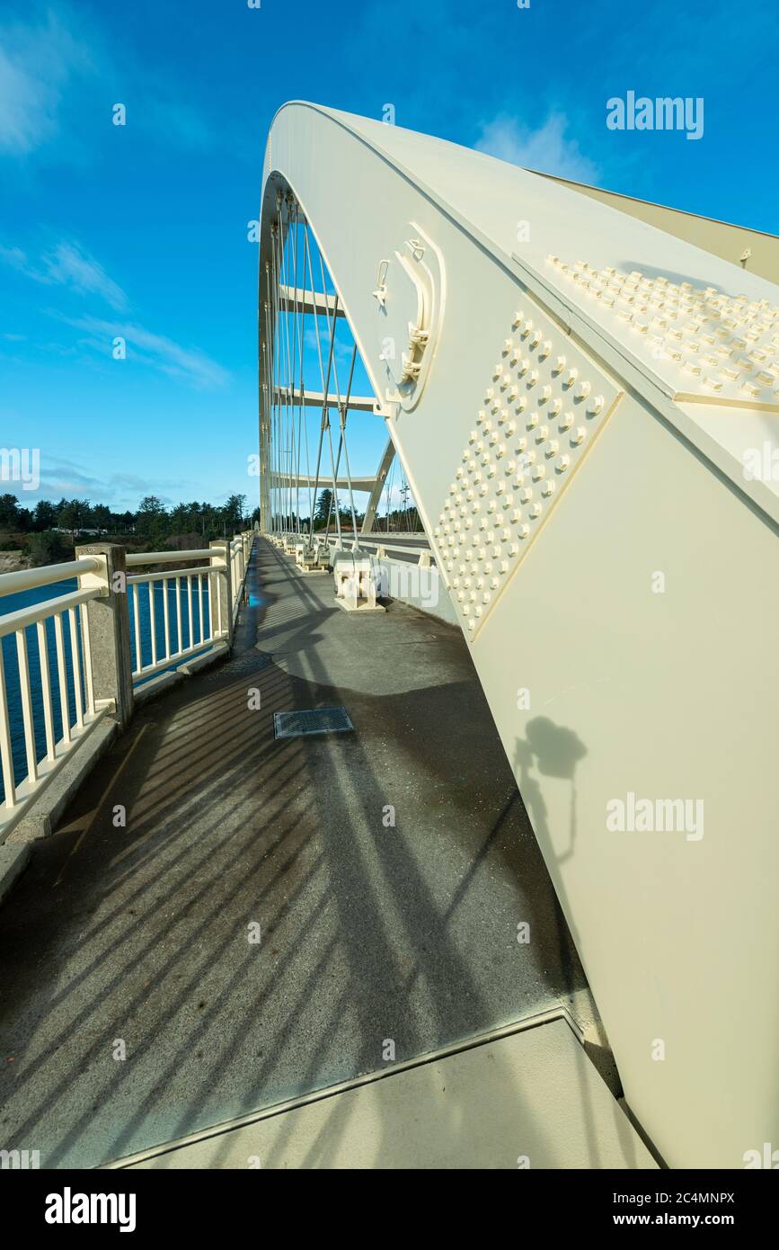 The bottom of the arch of the Alsea Bay Bridge in Waldport, Oregon, USA ...