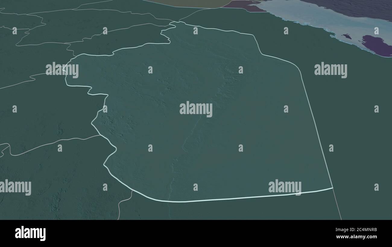 Zoom in on Ar Riyad (region of Saudi Arabia) outlined. Oblique ...