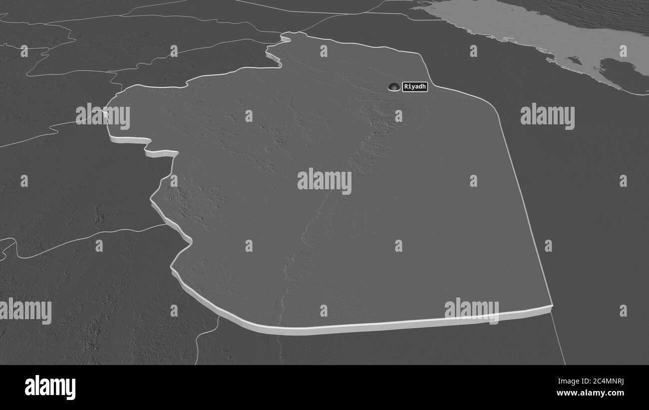 Zoom in on Ar Riyad (region of Saudi Arabia) extruded. Oblique ...