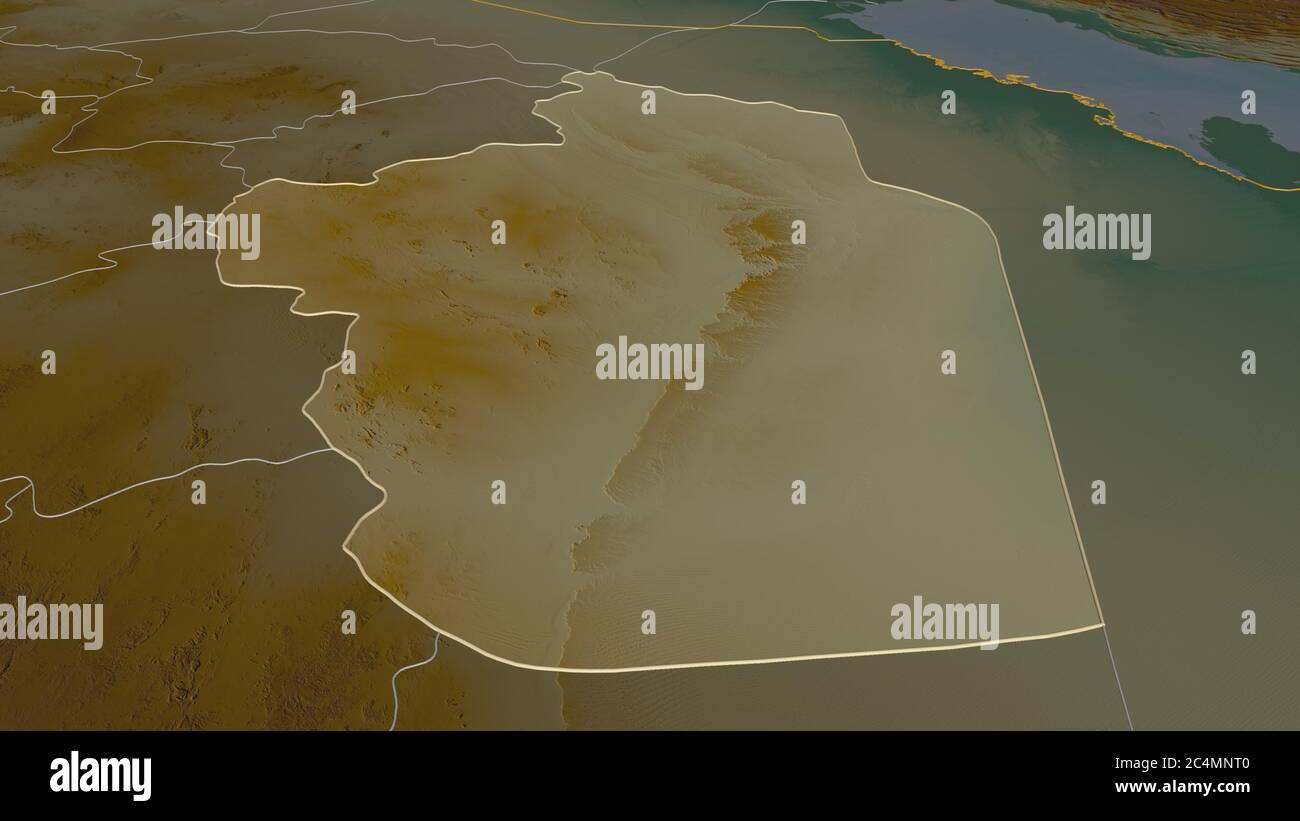 Zoom in on Ar Riyad (region of Saudi Arabia) outlined. Oblique ...