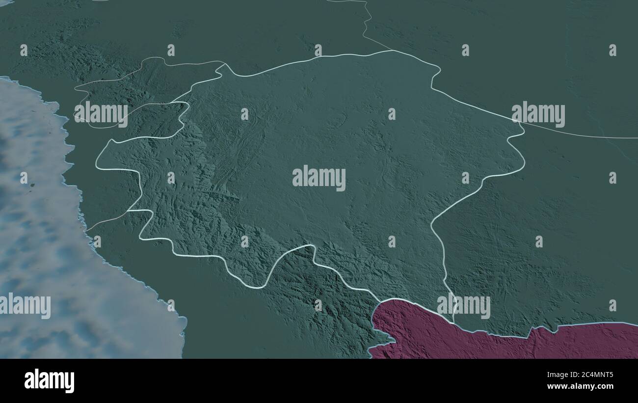 Zoom in on Asir (region of Saudi Arabia) outlined. Oblique perspective ...