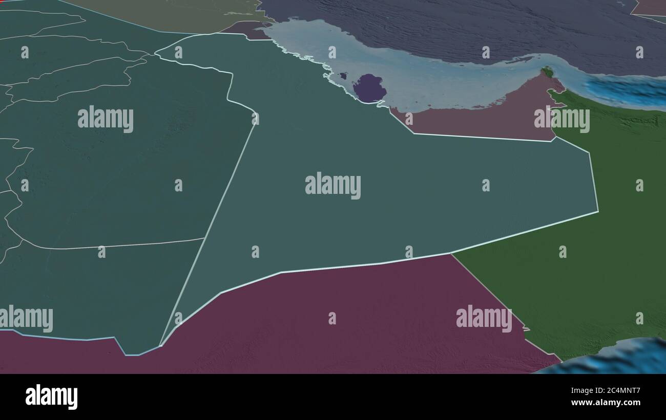 Zoom in on Ash Sharqiyah (region of Saudi Arabia) outlined. Oblique ...