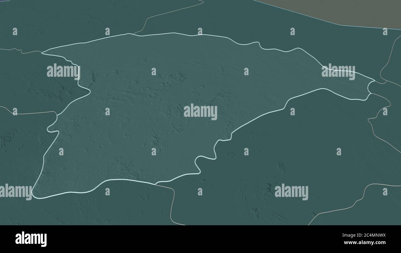 Zoom in on Ha'il (region of Saudi Arabia) outlined. Oblique perspective ...