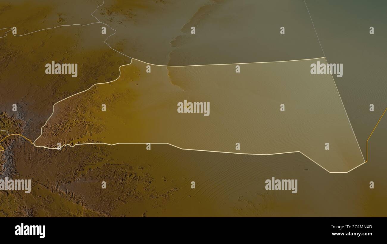 Zoom in on Najran (region of Saudi Arabia) outlined. Oblique ...