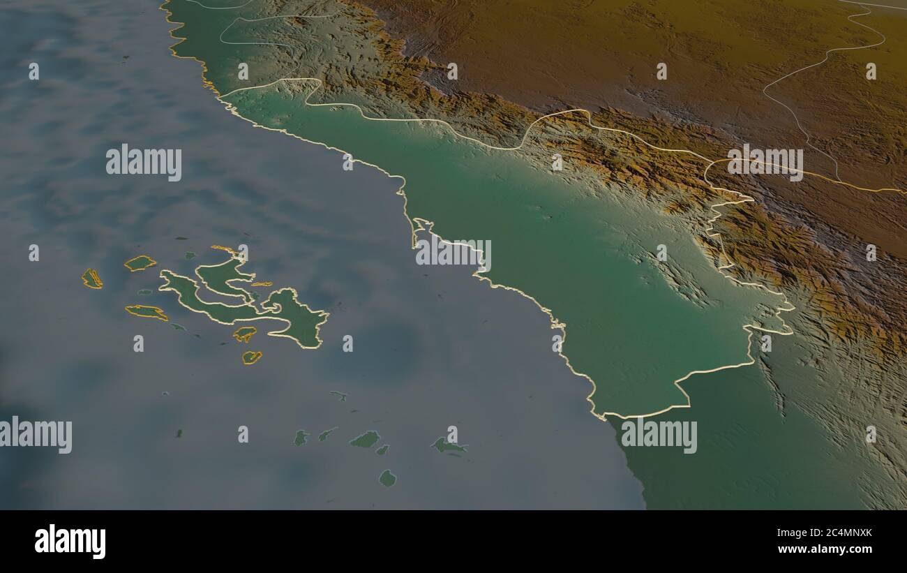 Zoom in on Jizan (region of Saudi Arabia) outlined. Oblique perspective ...