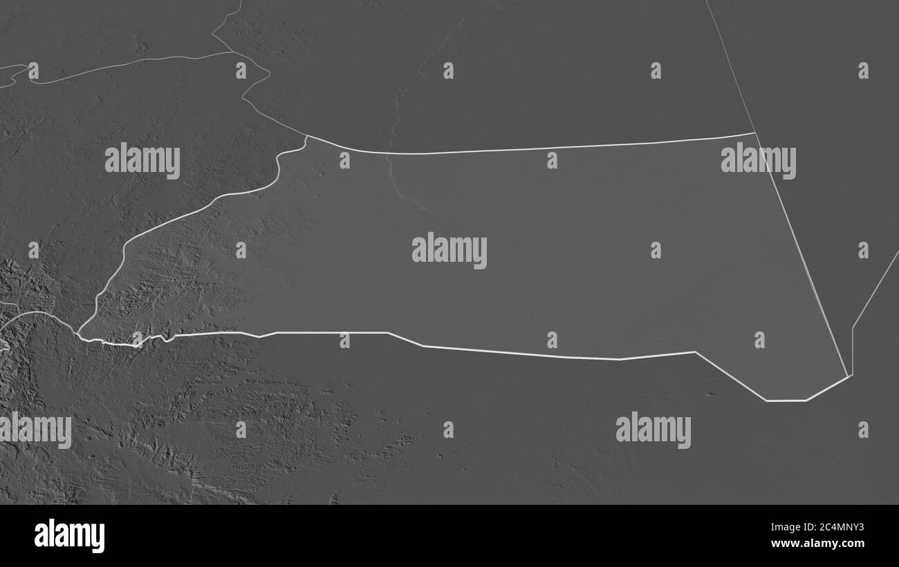 Zoom in on Najran (region of Saudi Arabia) outlined. Oblique ...