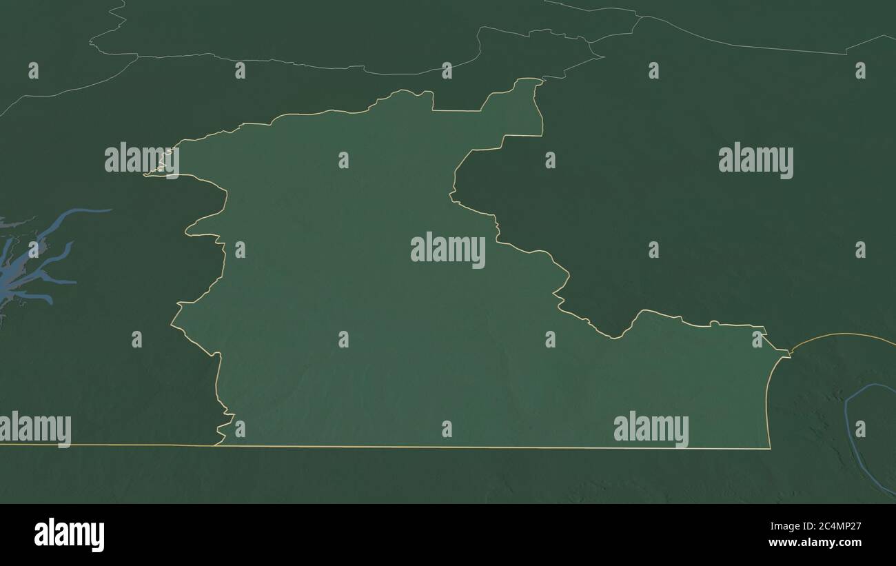 Zoom in on Kaolack (region of Senegal) outlined. Oblique perspective ...