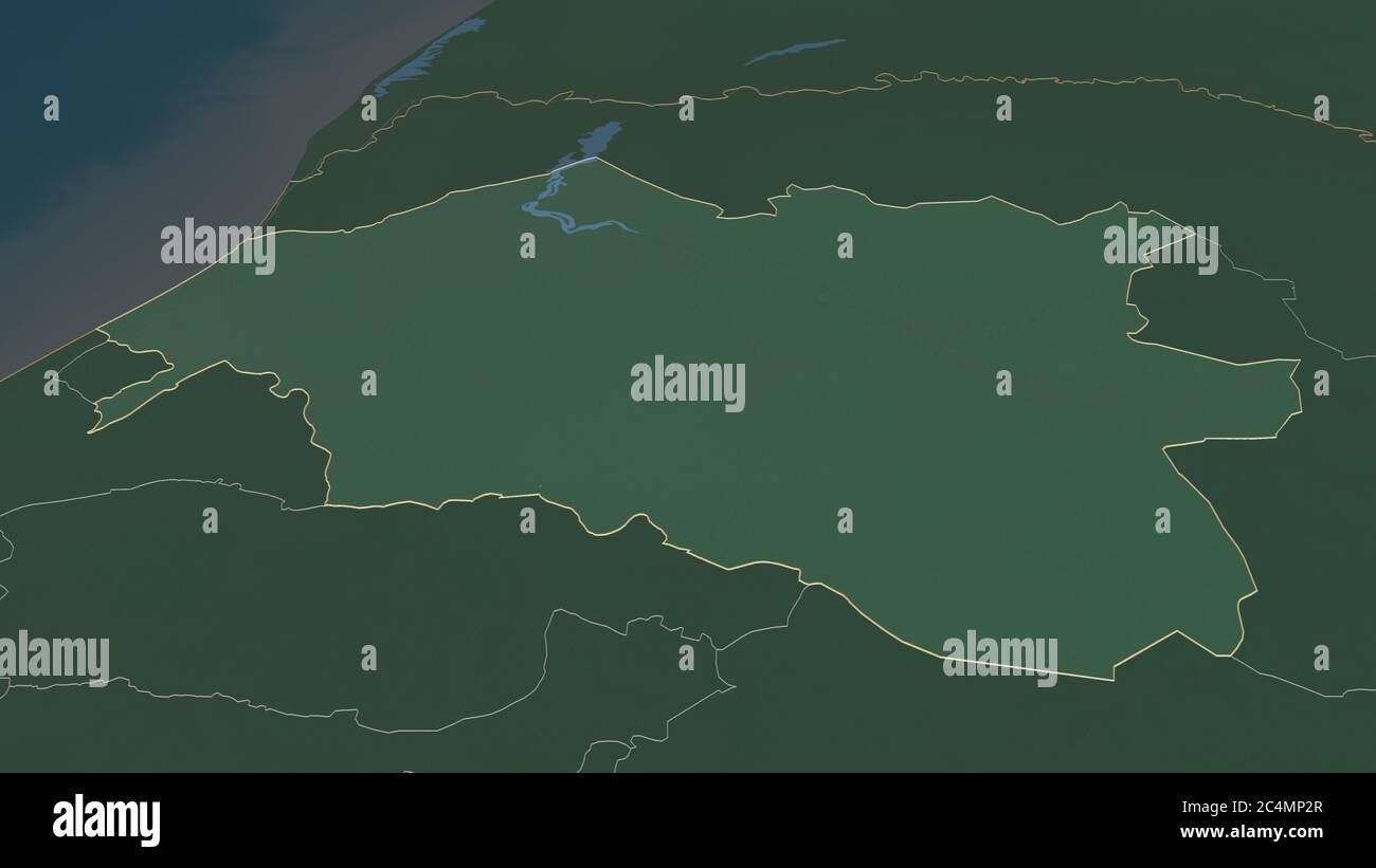 Zoom in on Louga (region of Senegal) outlined. Oblique perspective ...