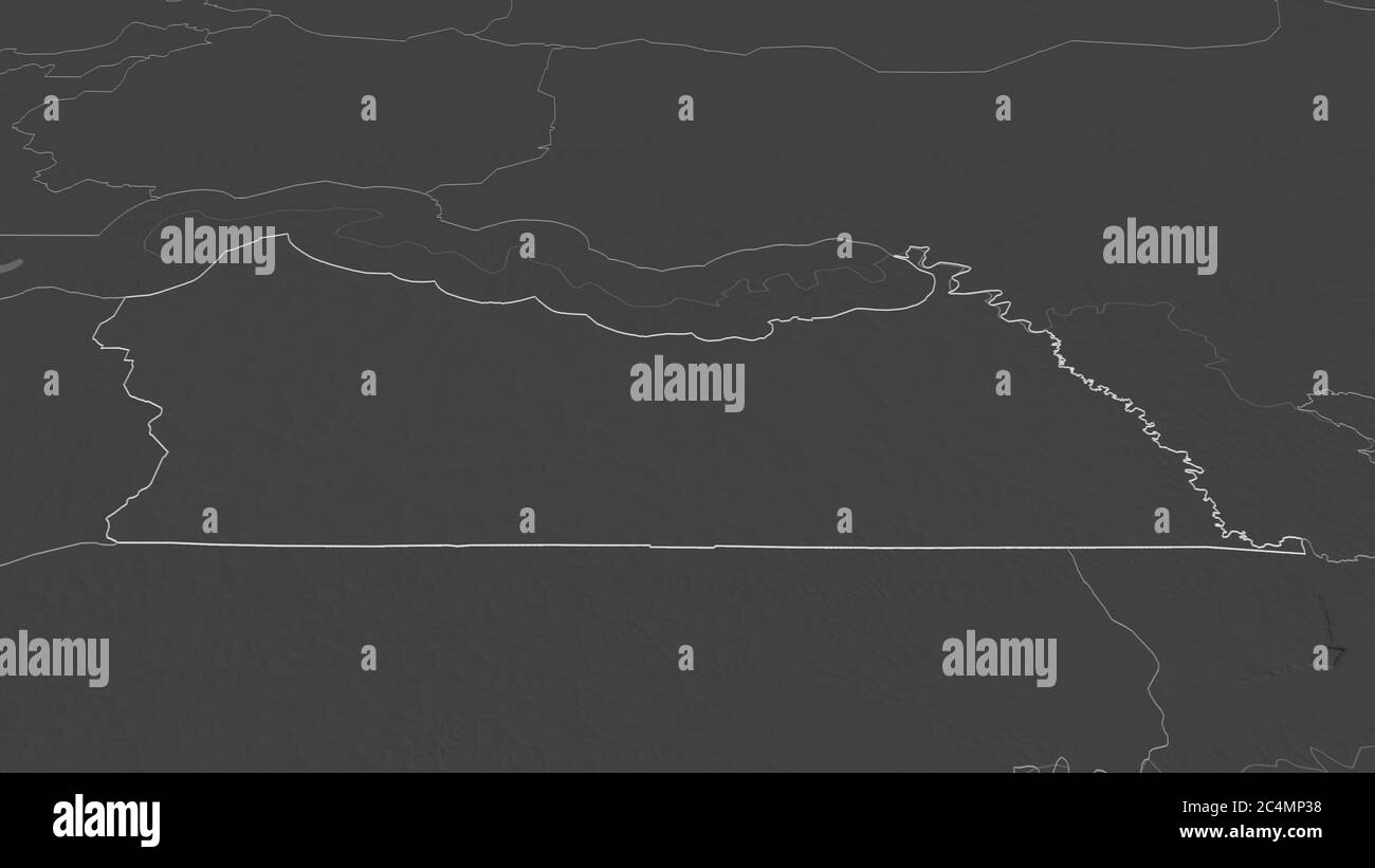 Zoom in on Kolda (region of Senegal) outlined. Oblique perspective ...
