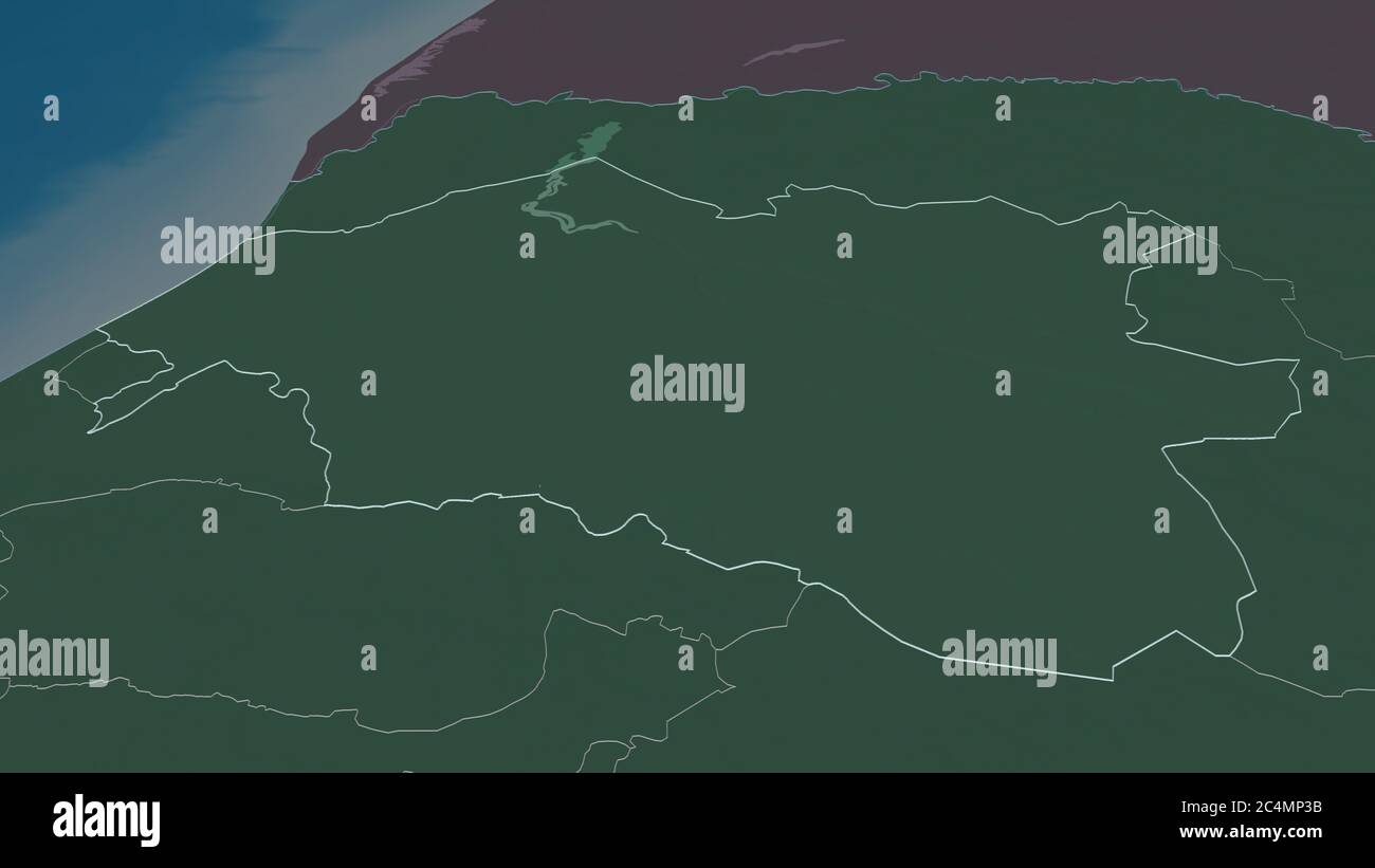 Zoom in on Louga (region of Senegal) outlined. Oblique perspective ...