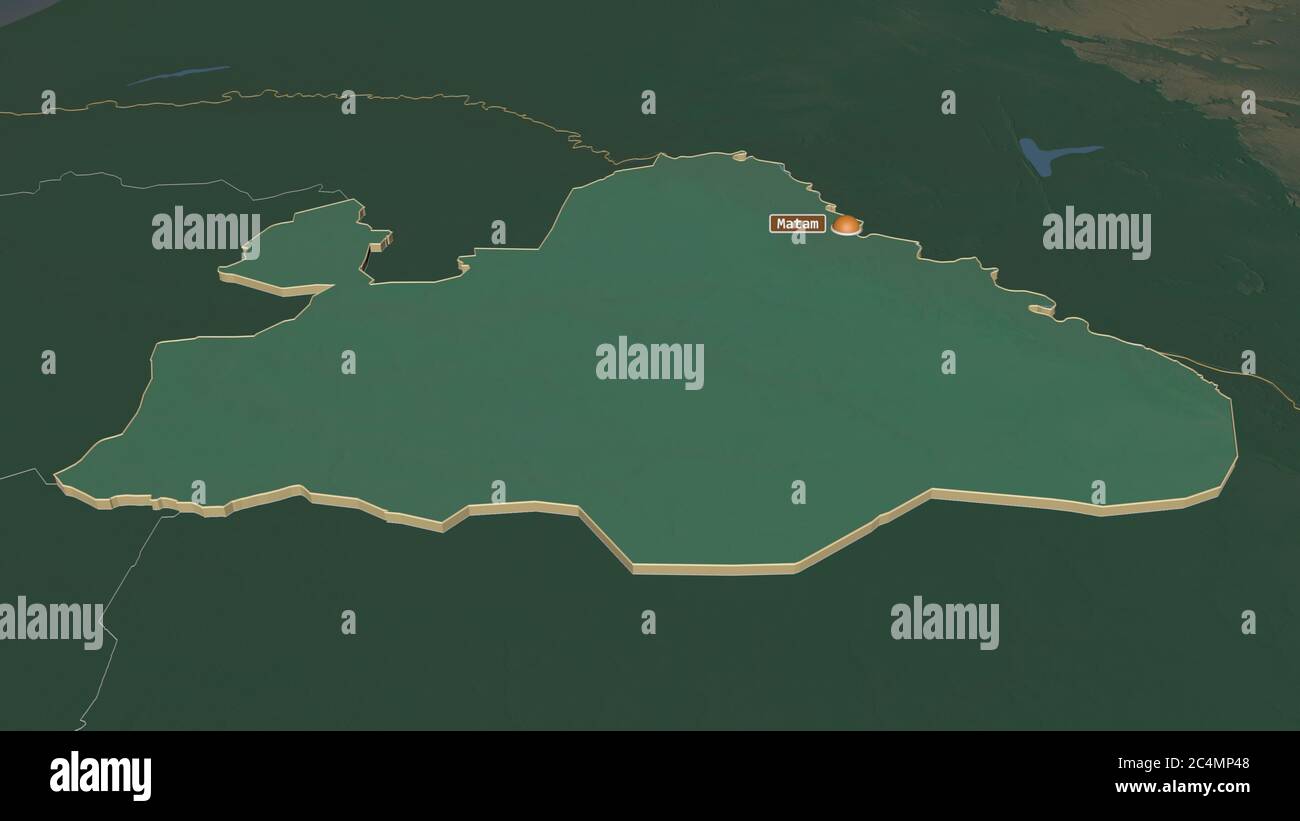 Zoom in on Matam (region of Senegal) extruded. Oblique perspective ...
