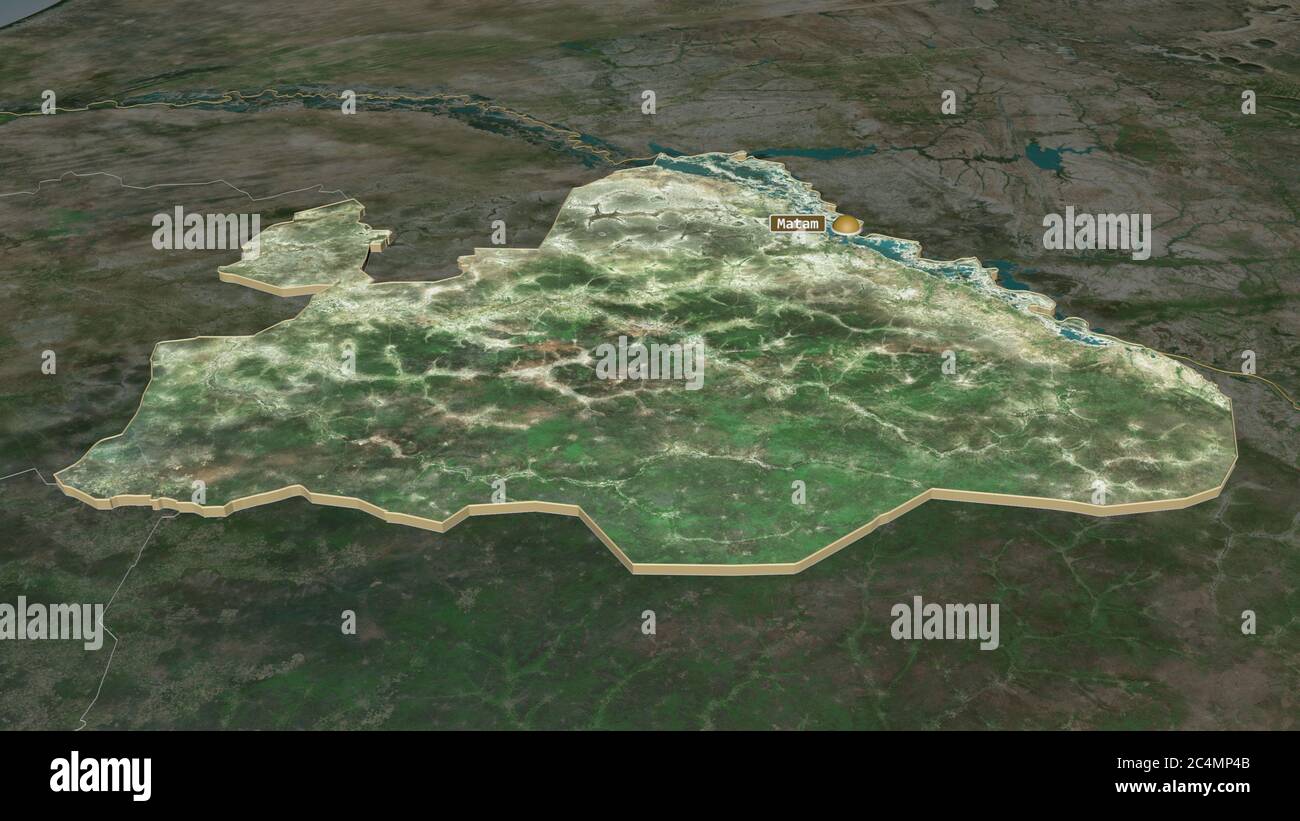 Zoom in on Matam (region of Senegal) extruded. Oblique perspective ...