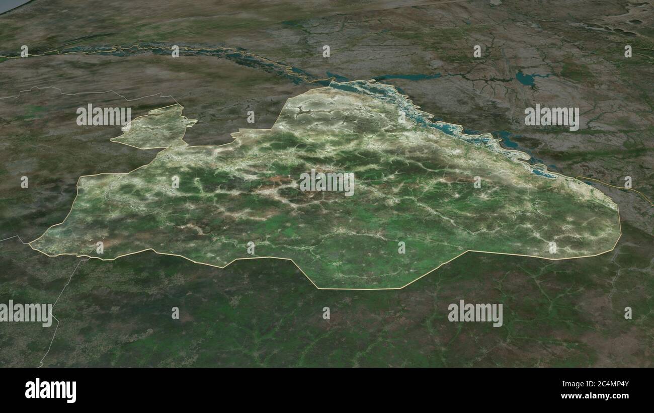Zoom in on Matam (region of Senegal) outlined. Oblique perspective ...
