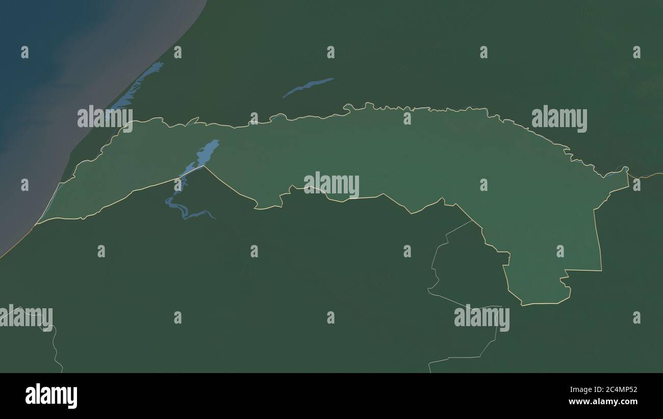 Zoom in on Saint-Louis (region of Senegal) outlined. Oblique ...