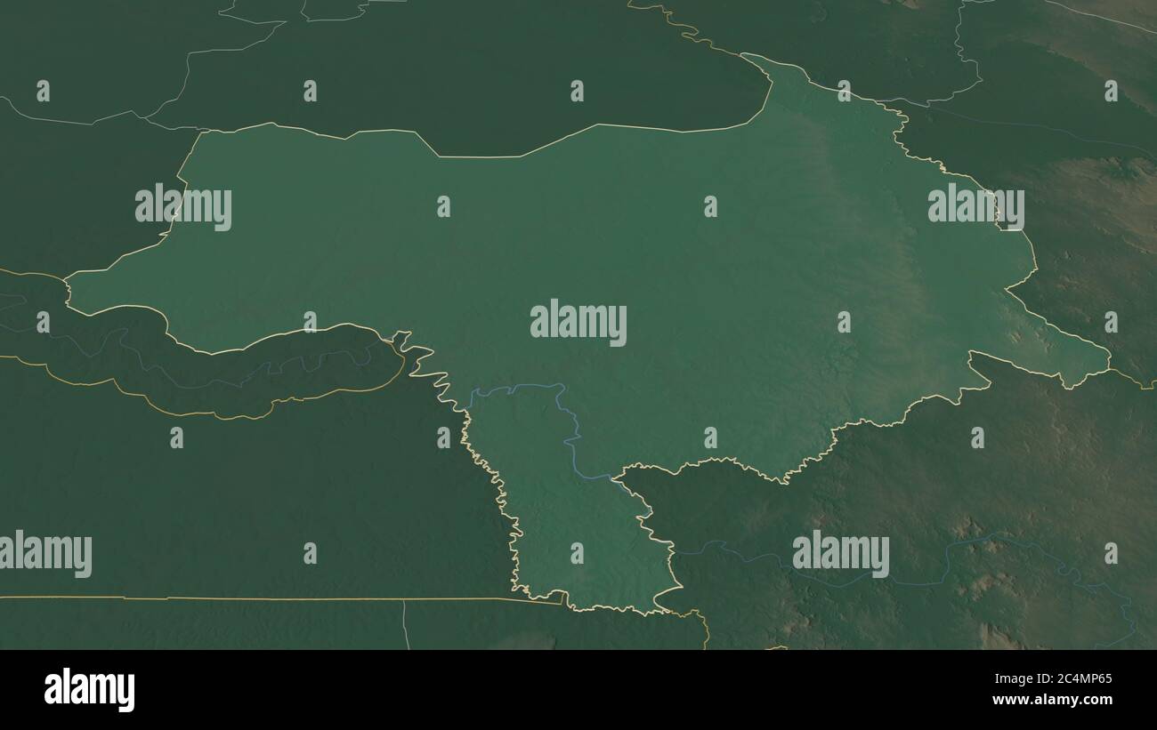 Zoom in on Tambacounda (region of Senegal) outlined. Oblique ...