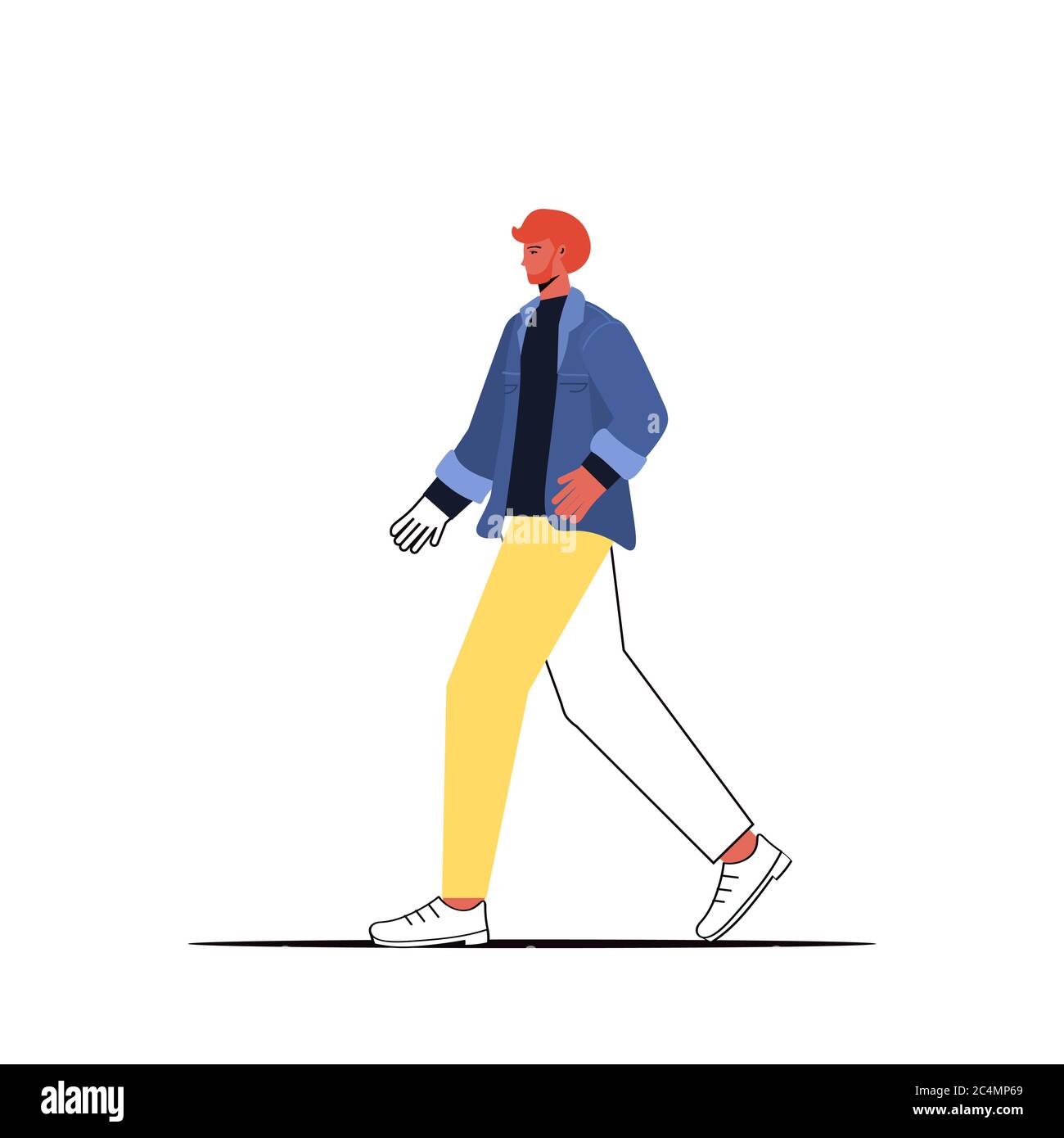young man walking in casual trendy clothes male cartoon character full ...