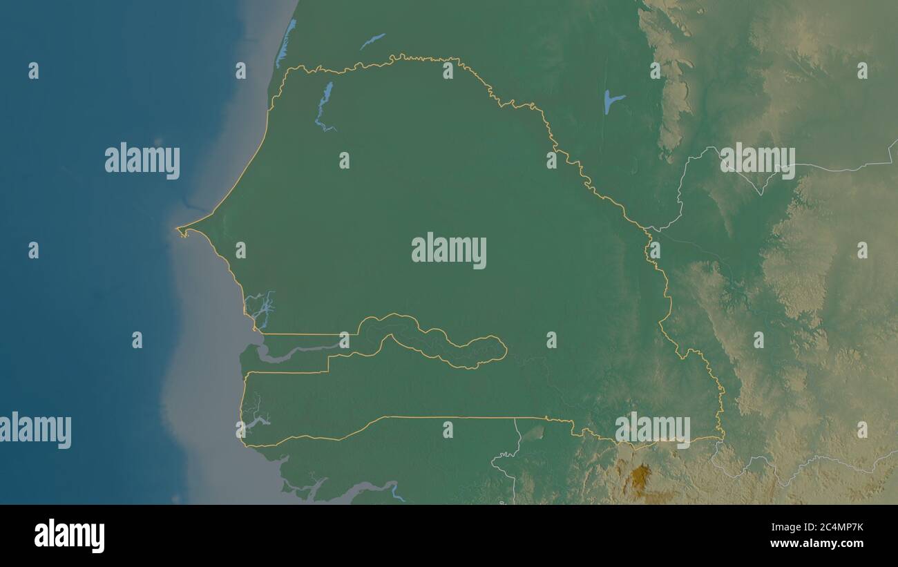 Outlined shape of the Senegal area. Topographic relief map with surface ...