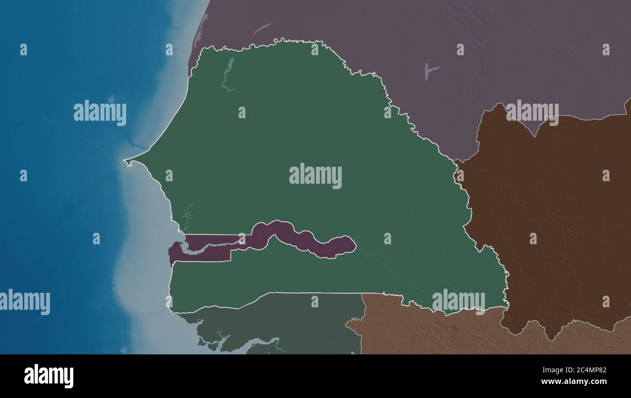 Outlined shape of the Senegal area. Colored and bumped map of the ...