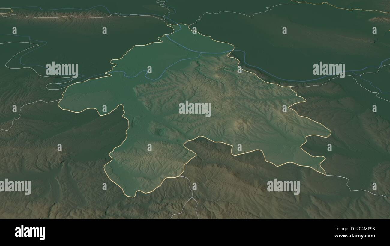 Zoom in on Grad Beograd (city of Serbia) outlined. Oblique perspective ...