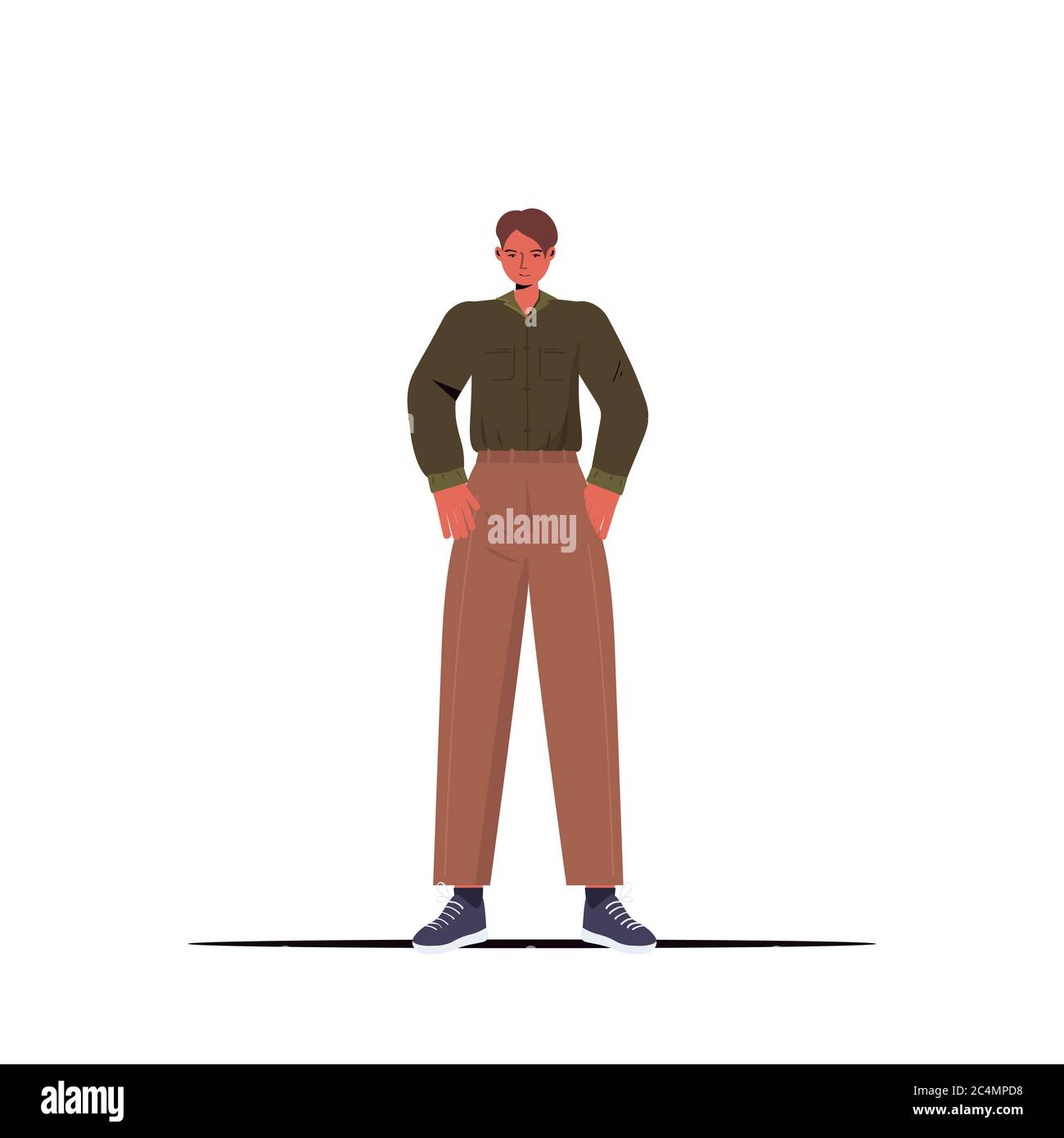 Young Man In Casual Trendy Clothes Male Cartoon Character Standing Pose