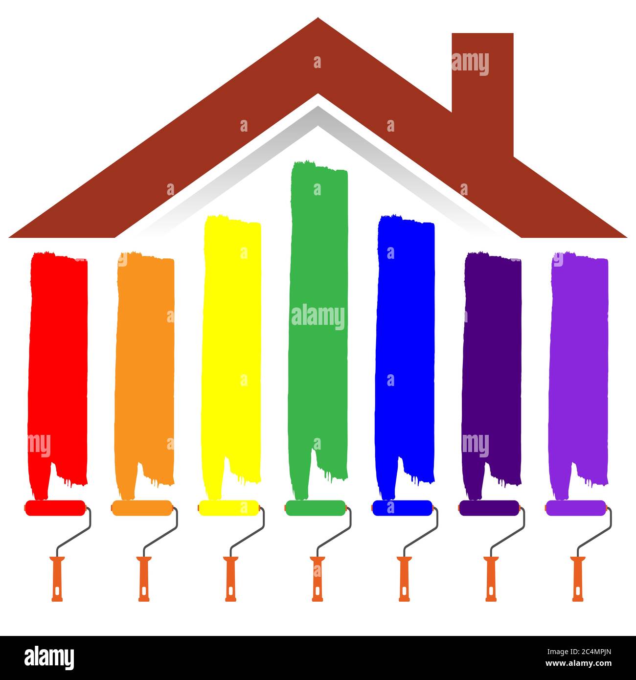 Paint rollers with different colors painting a house Stock Vector Image ...