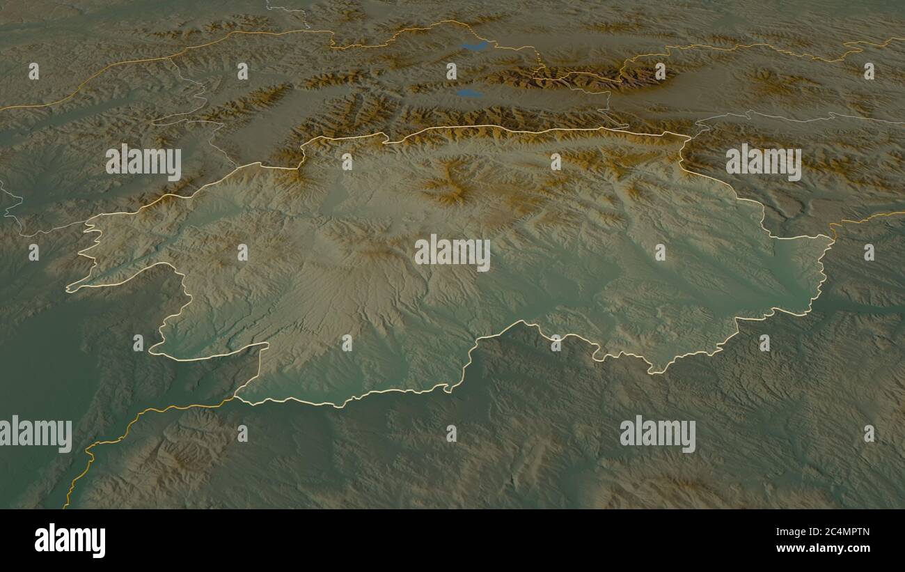 Zoom in on Banskobystrický (region of Slovakia) outlined. Oblique ...