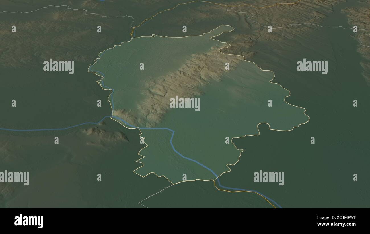 Zoom in on Bratislavský (region of Slovakia) outlined. Oblique ...