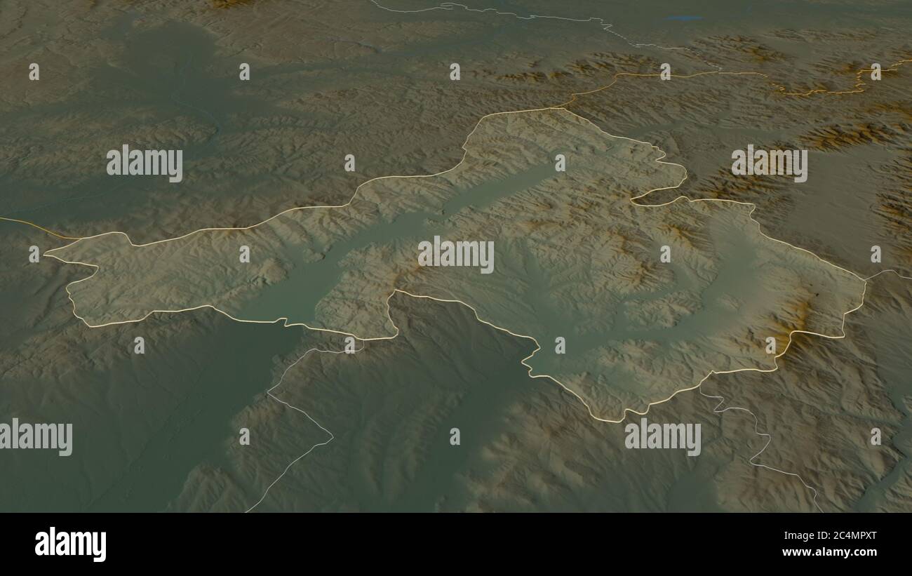 Zoom in on Trenčiansky (region of Slovakia) outlined. Oblique ...