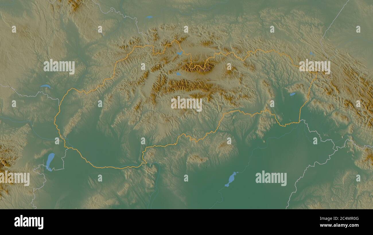 Outlined shape of the Slovakia area. Topographic relief map with ...