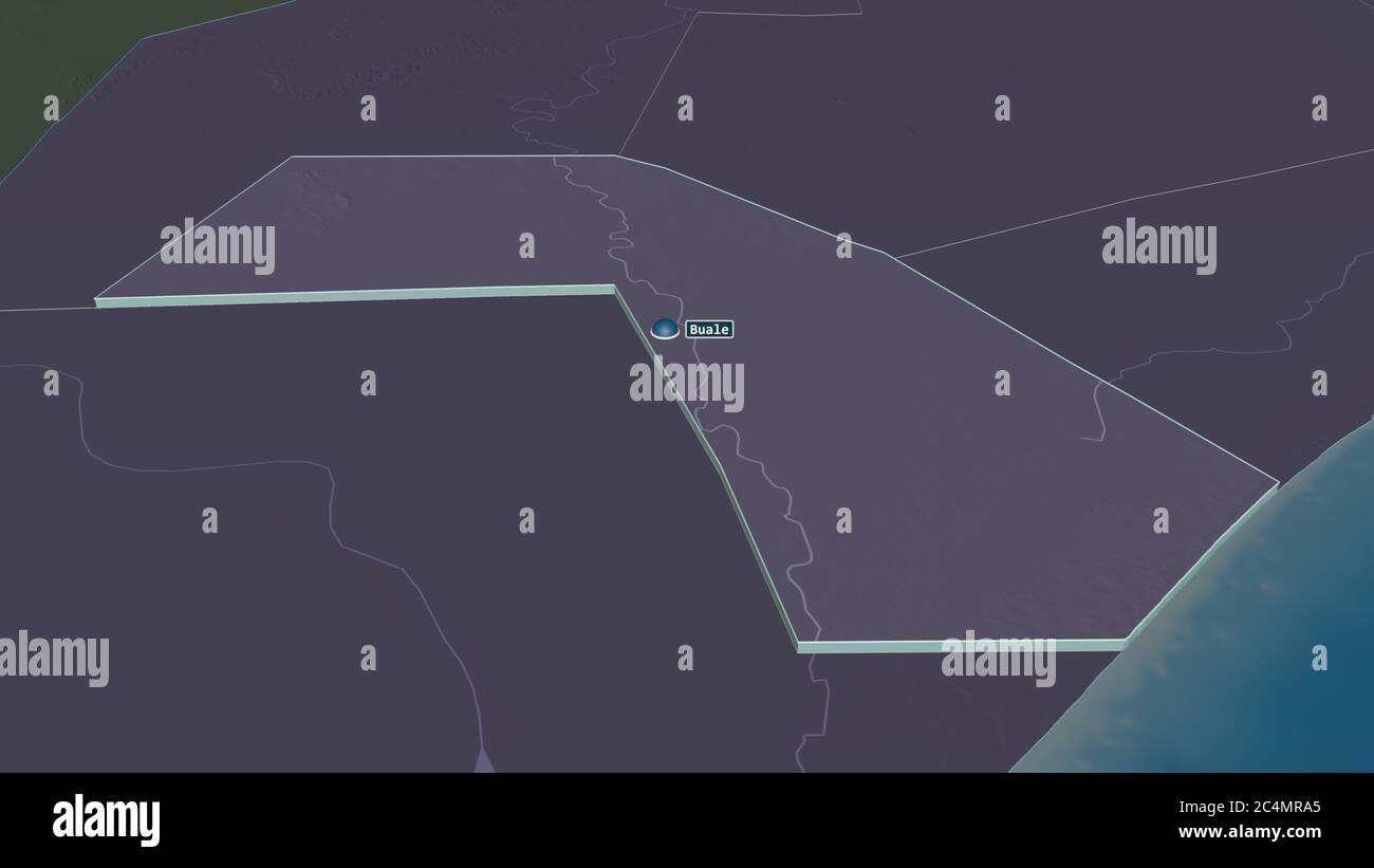 Zoom in on Jubbada Dhexe (region of Somalia) extruded. Oblique ...