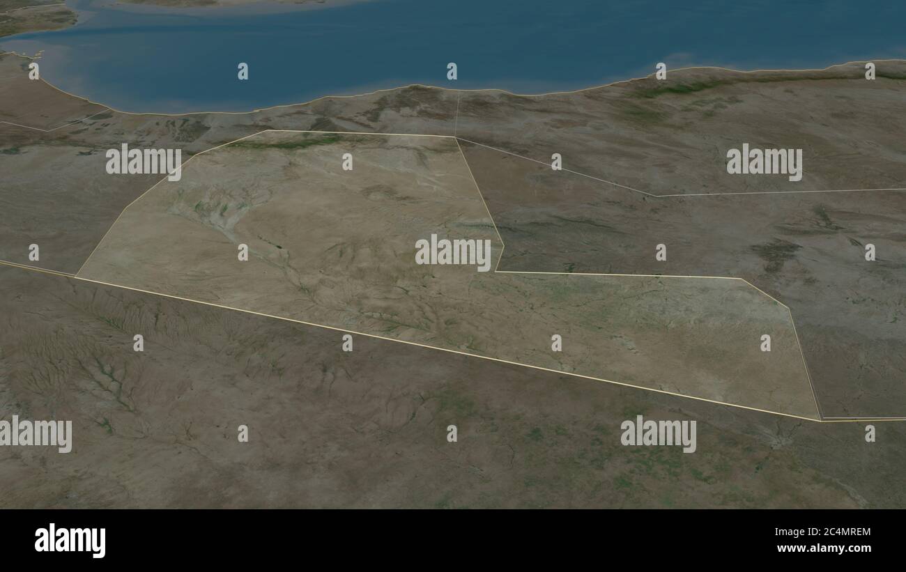 Zoom in on Togdheer (region of Somalia) outlined. Oblique perspective ...