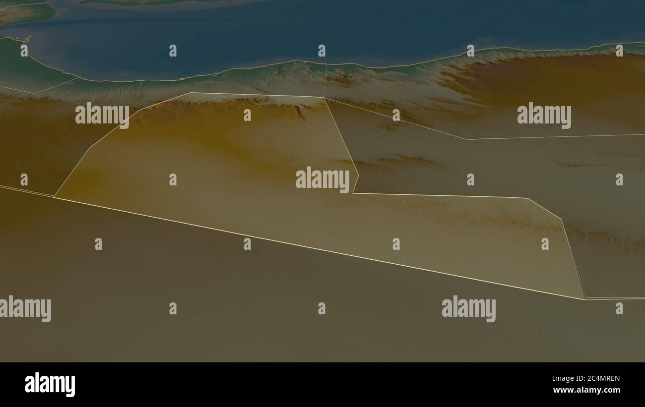 Zoom in on Togdheer (region of Somalia) outlined. Oblique perspective ...