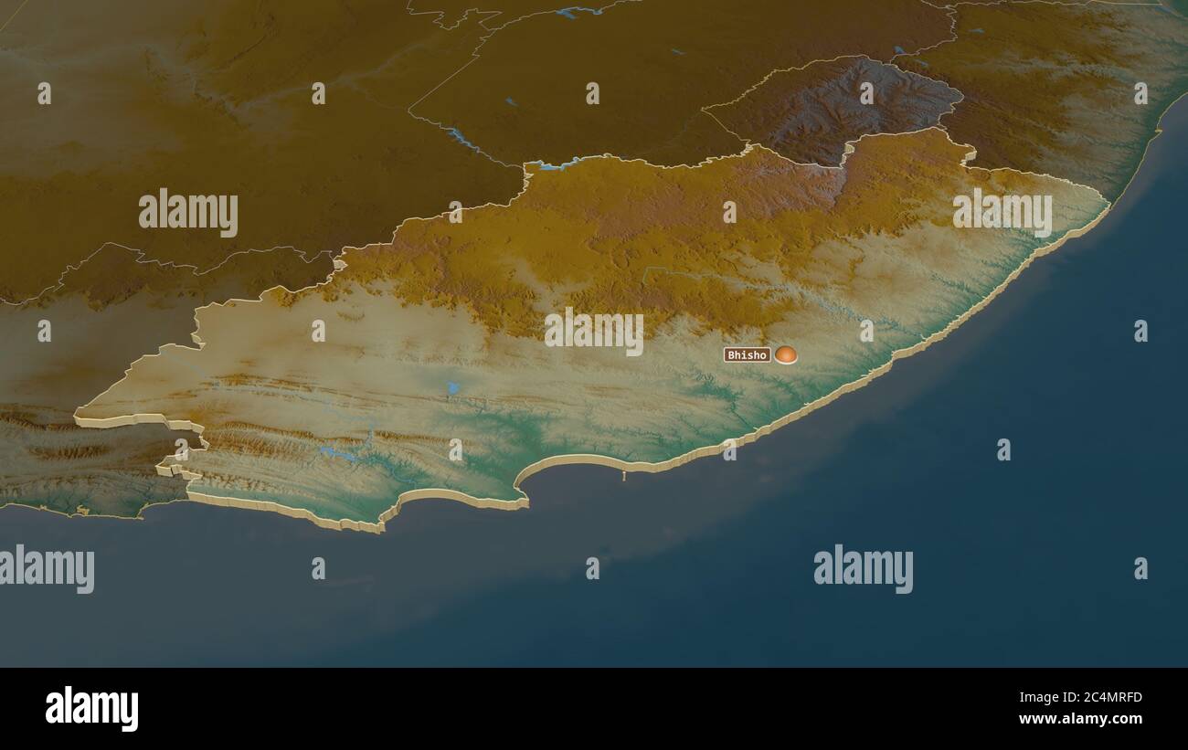 Zoom in on Eastern Cape (province of South Africa) extruded. Oblique ...