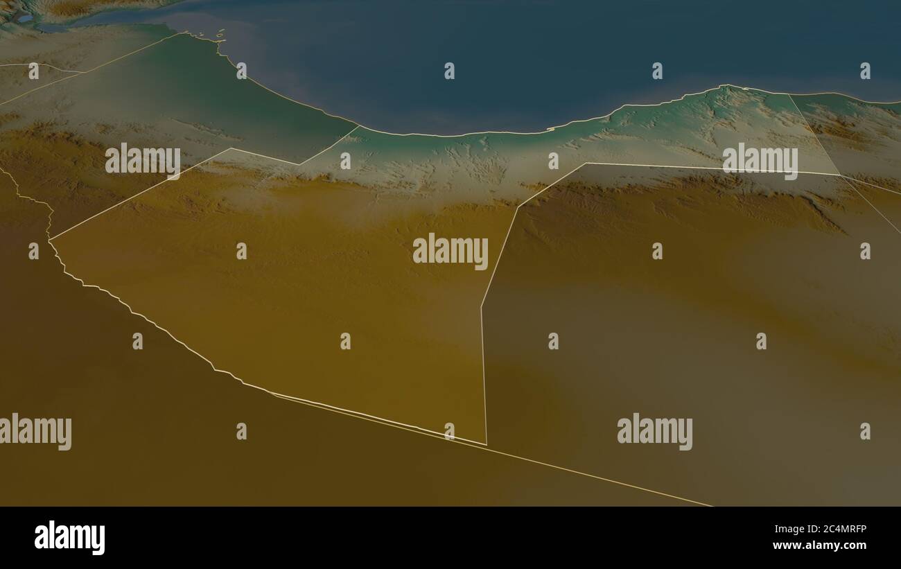 Zoom in on Woqooyi Galbeed (region of Somalia) outlined. Oblique ...