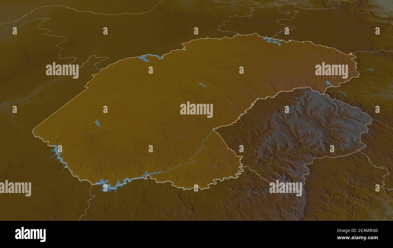 Zoom in on Free State (province of South Africa) outlined. Oblique ...