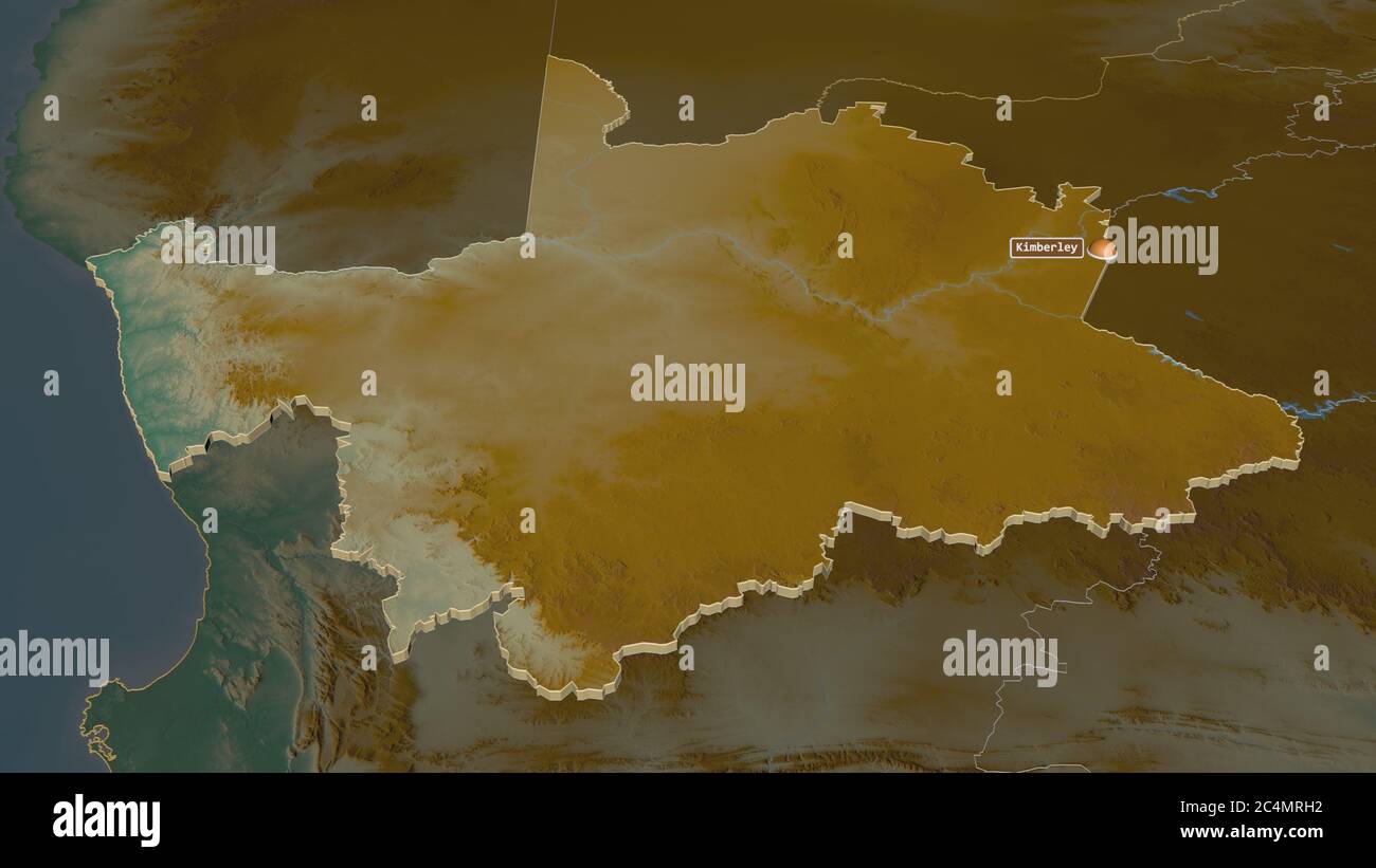 Zoom in on Northern Cape (province of South Africa) extruded. Oblique ...