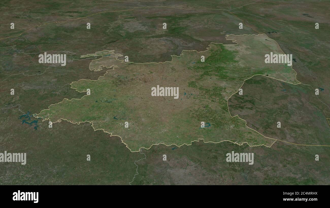 Zoom in on Mpumalanga (province of South Africa) outlined. Oblique ...