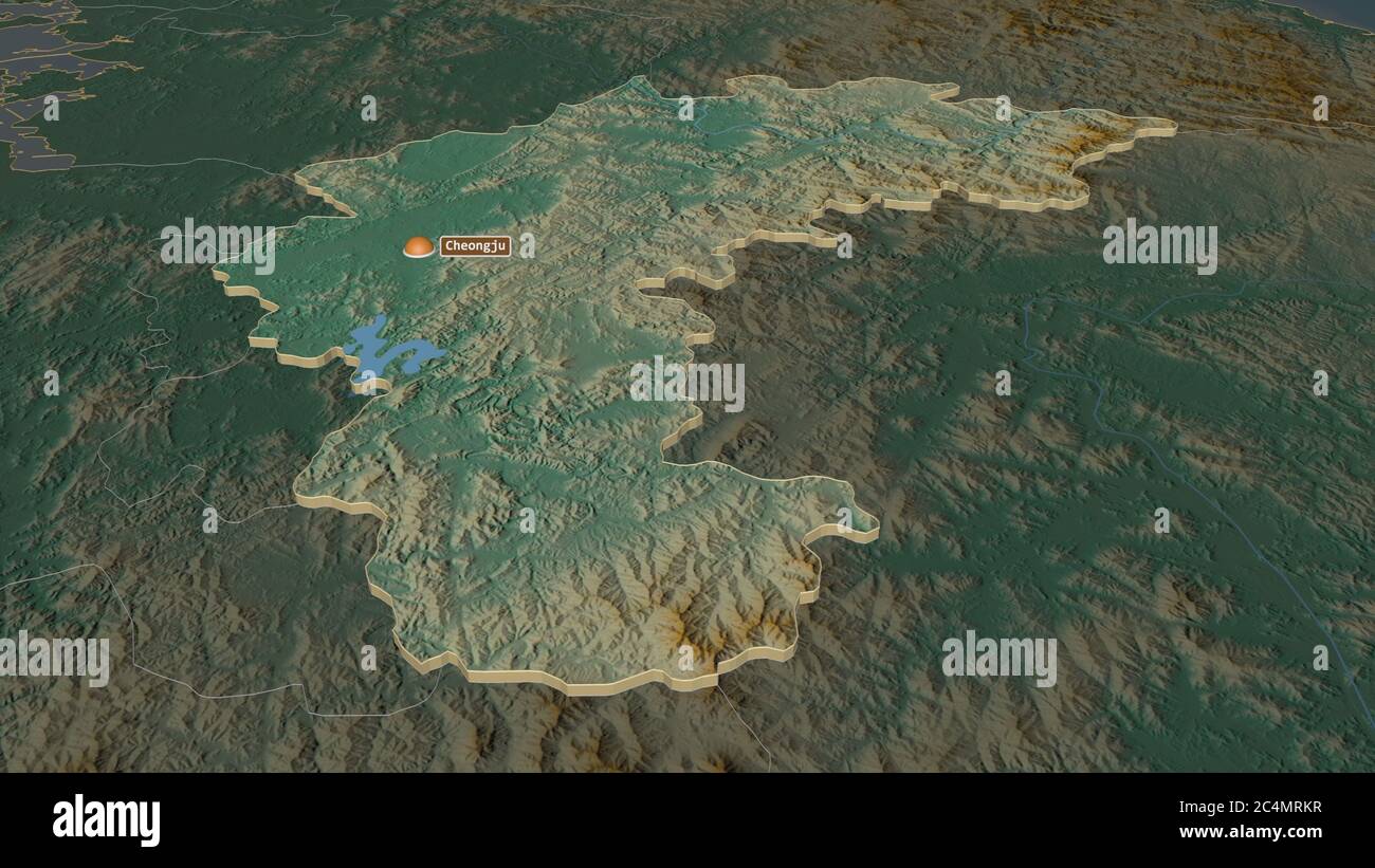Zoom in on Chungcheongbuk-do (province of South Korea) extruded ...